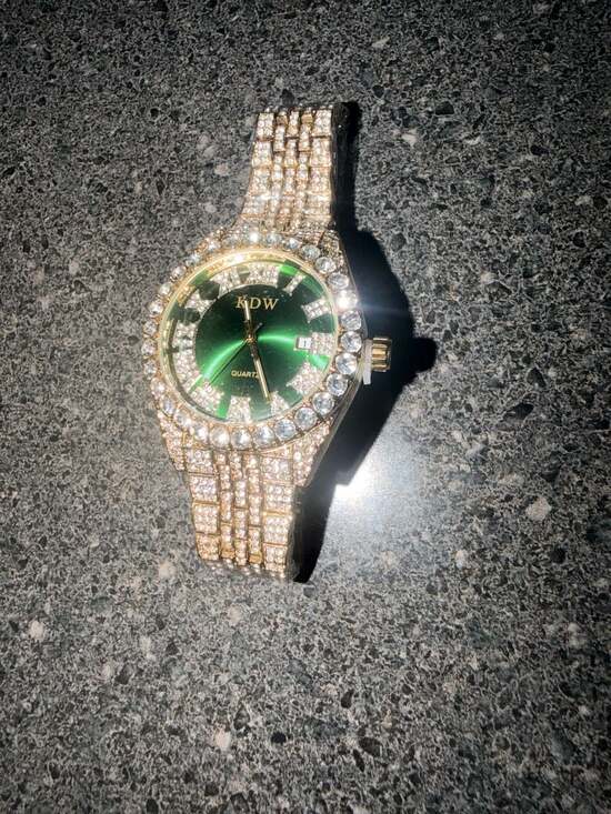 KDW | Accessories | Kdw Iced Out Quartz Watch With Green Dial And ...